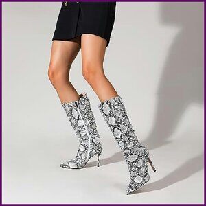 Shoes | Snakeskin Knee High Boots Pointed Toe Stiletto Heel Womens Size ...